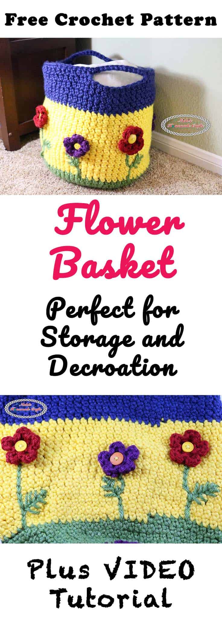Crochet Flower Basket - Free Pattern - Nicki's Homemade Crafts