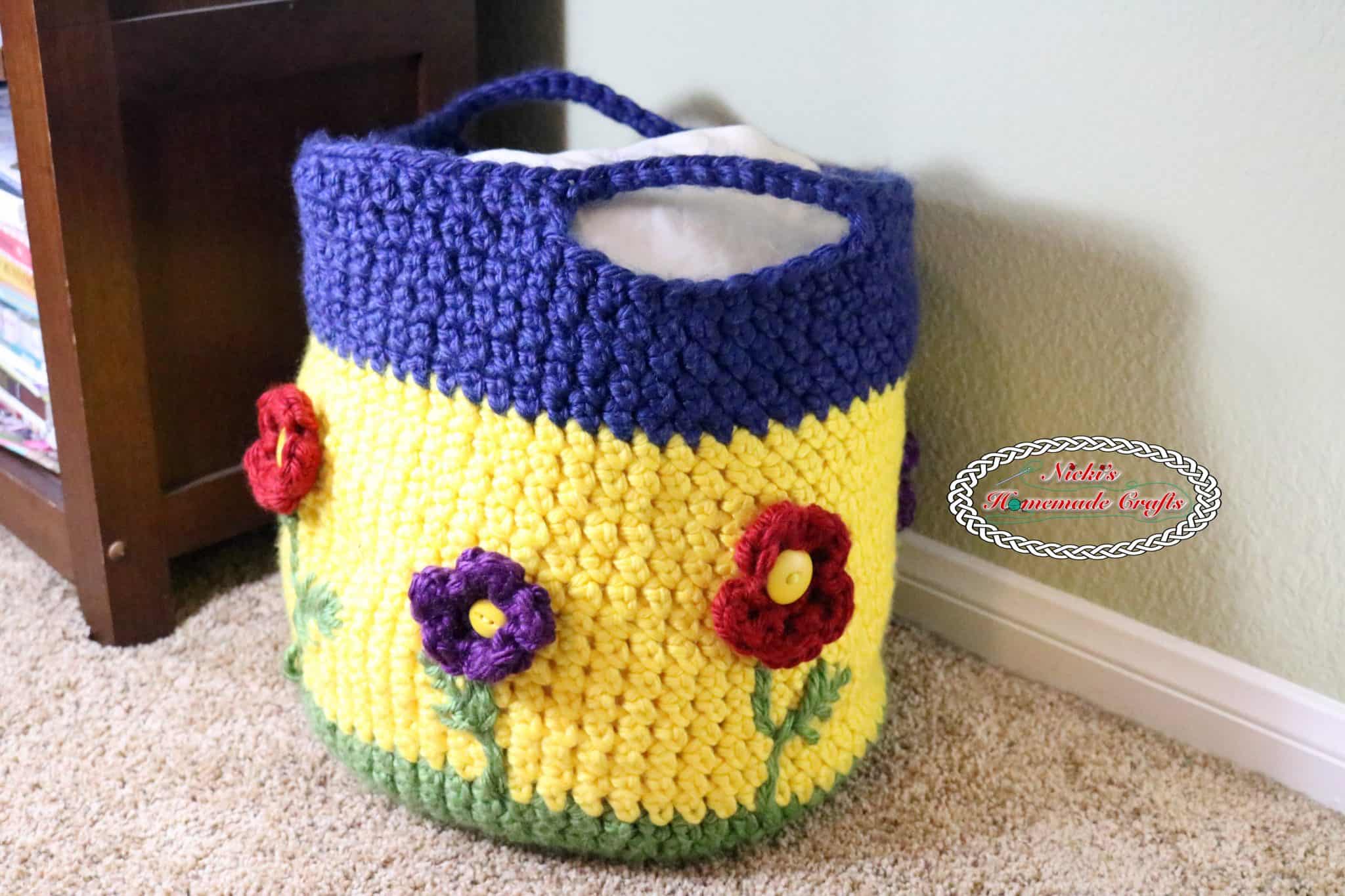 Crochet Flower Basket - Free Pattern - Nicki's Homemade Crafts
