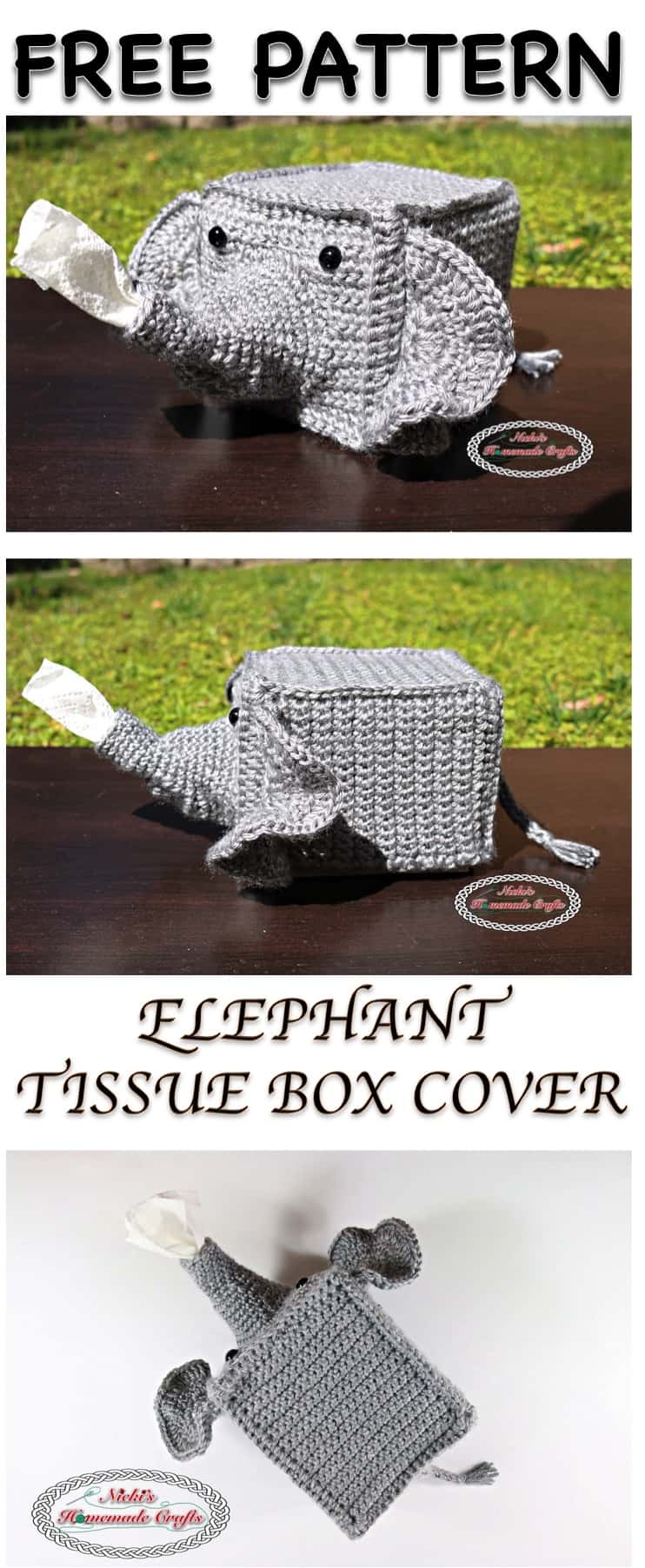 How to crochet a cute Elephant Tissue Box Cover - Free Pattern
