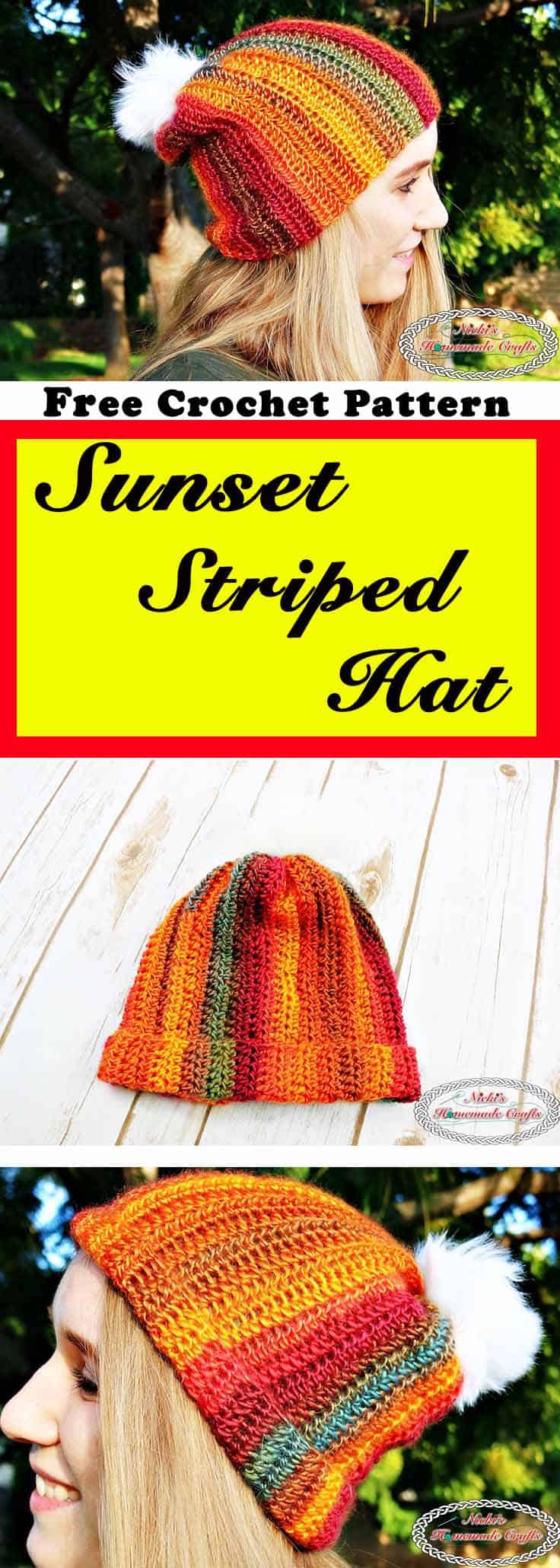 Sunset Striped Hat - Free Crochet Pattern - Nicki's Homemade Crafts