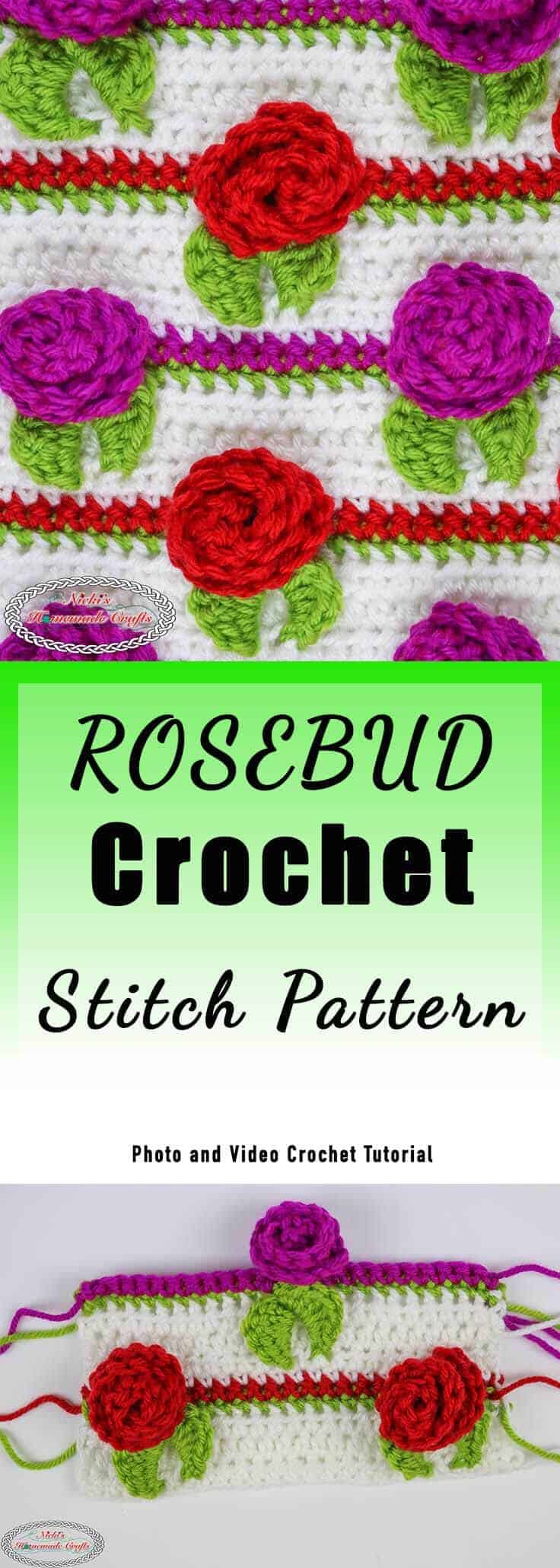 Rosebud Crochet Stitch Pattern - Detailed Photo and Video Tutorial