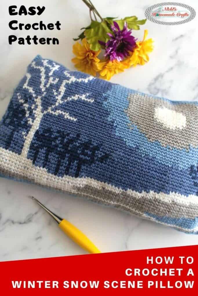 Crochet Pillow with Winter Snow Scene - Nicki's Homemade Crafts