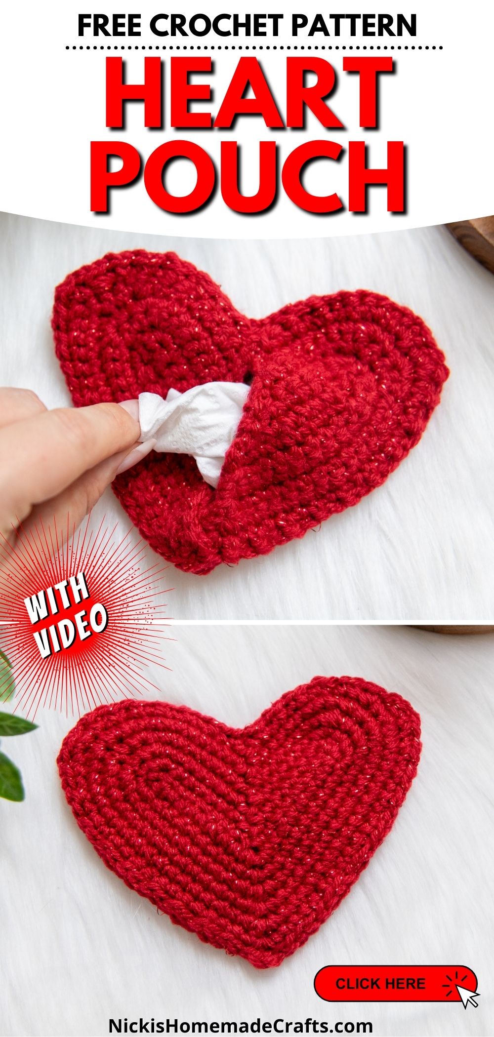 Crochet Heart Pouch - Easy & Quick Free Pattern - Nicki's Homemade Crafts