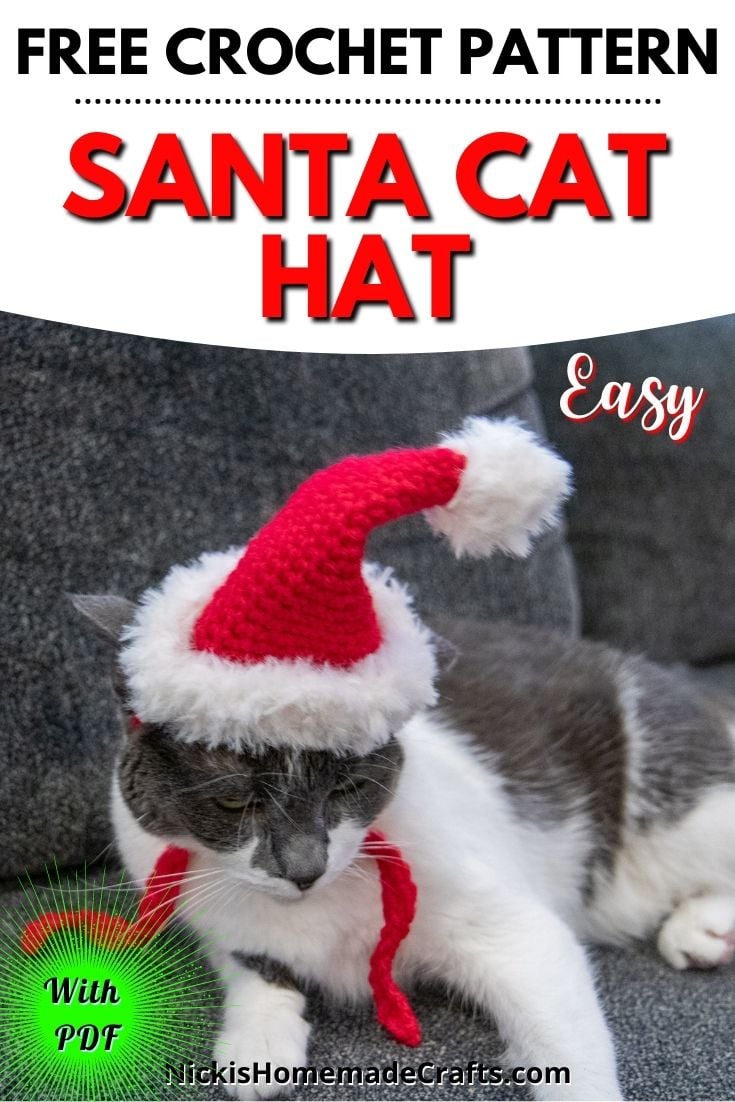 Free Crochet Cat Santa Hat Pattern for Christmas - Nicki's Homemade Crafts