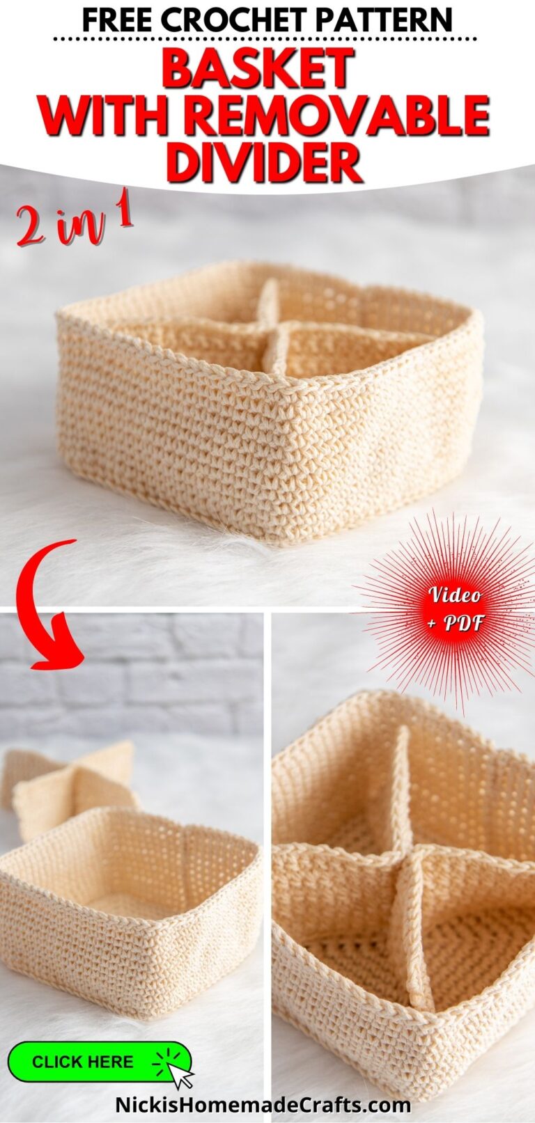 Free Organizer Basket Crochet Pattern with Removable Dividers - Nicki's ...