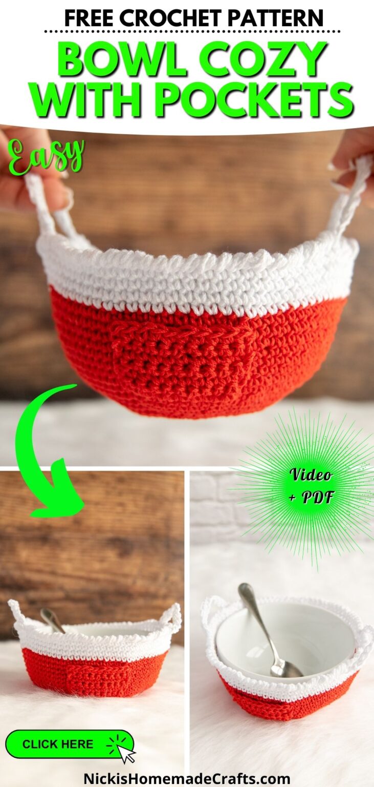 Free Crochet Bowl Cozy with Pockets Pattern - Nicki's Homemade Crafts