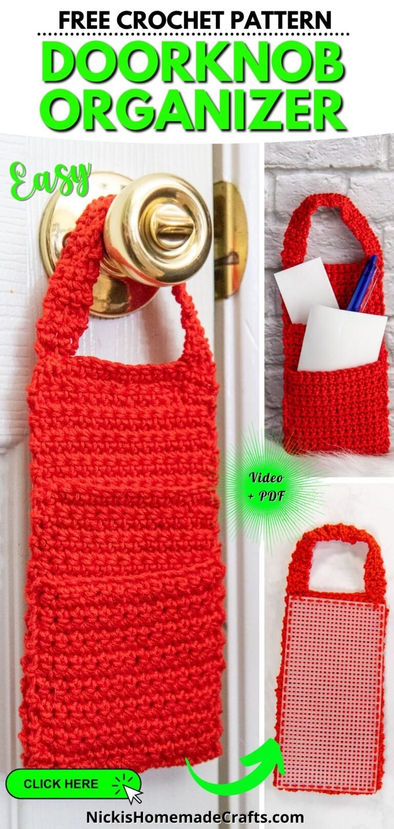 Free Crochet Doorknob Organizer Pockets Pattern - Nicki's Homemade Crafts