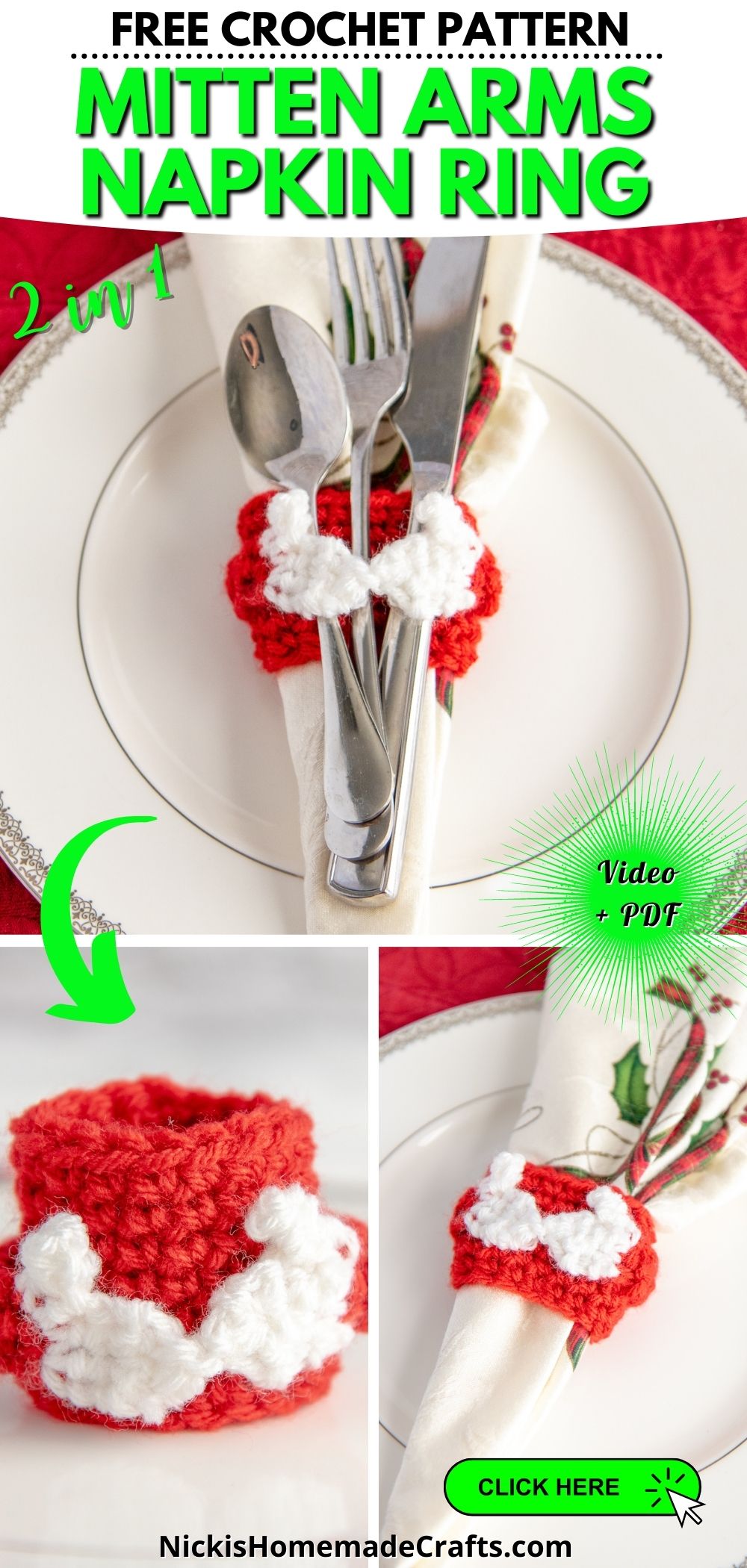 Free Crochet Napkin Ring Pattern with Mitten Arms - Nicki's Homemade Crafts