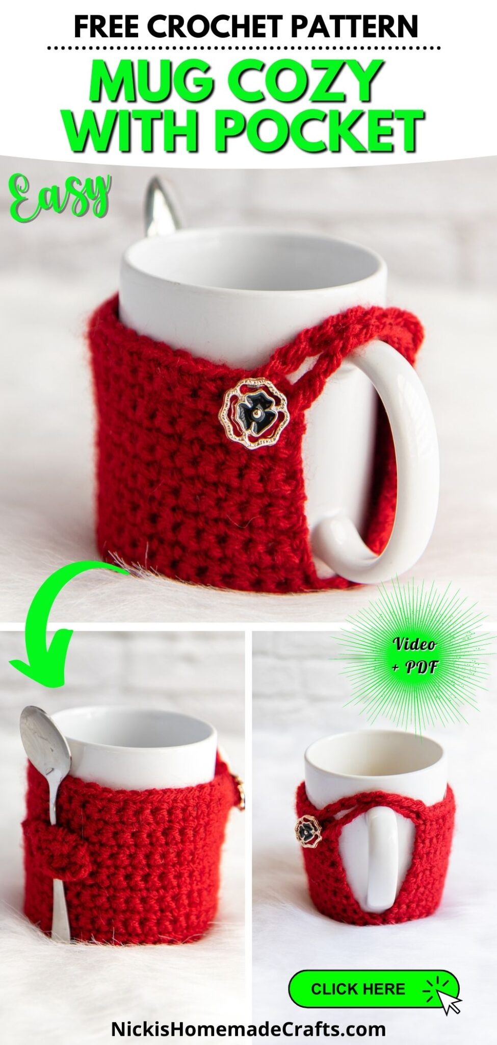 Free Crochet Mug Cozy with Spoon Holder Pattern - Nicki's Homemade Crafts