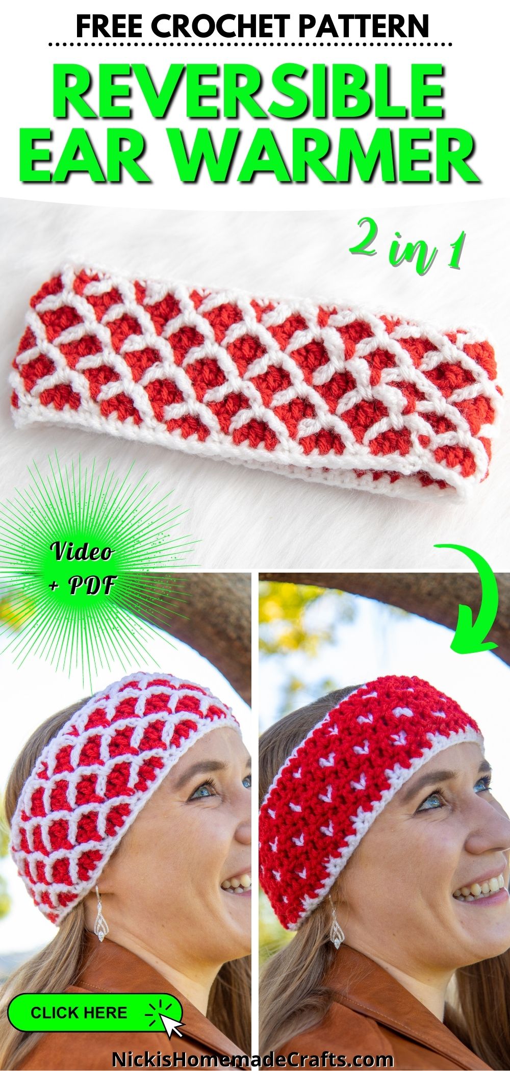 Free Crochet Reversible Diamond Heart Ear Warmers Pattern - Nicki's ...