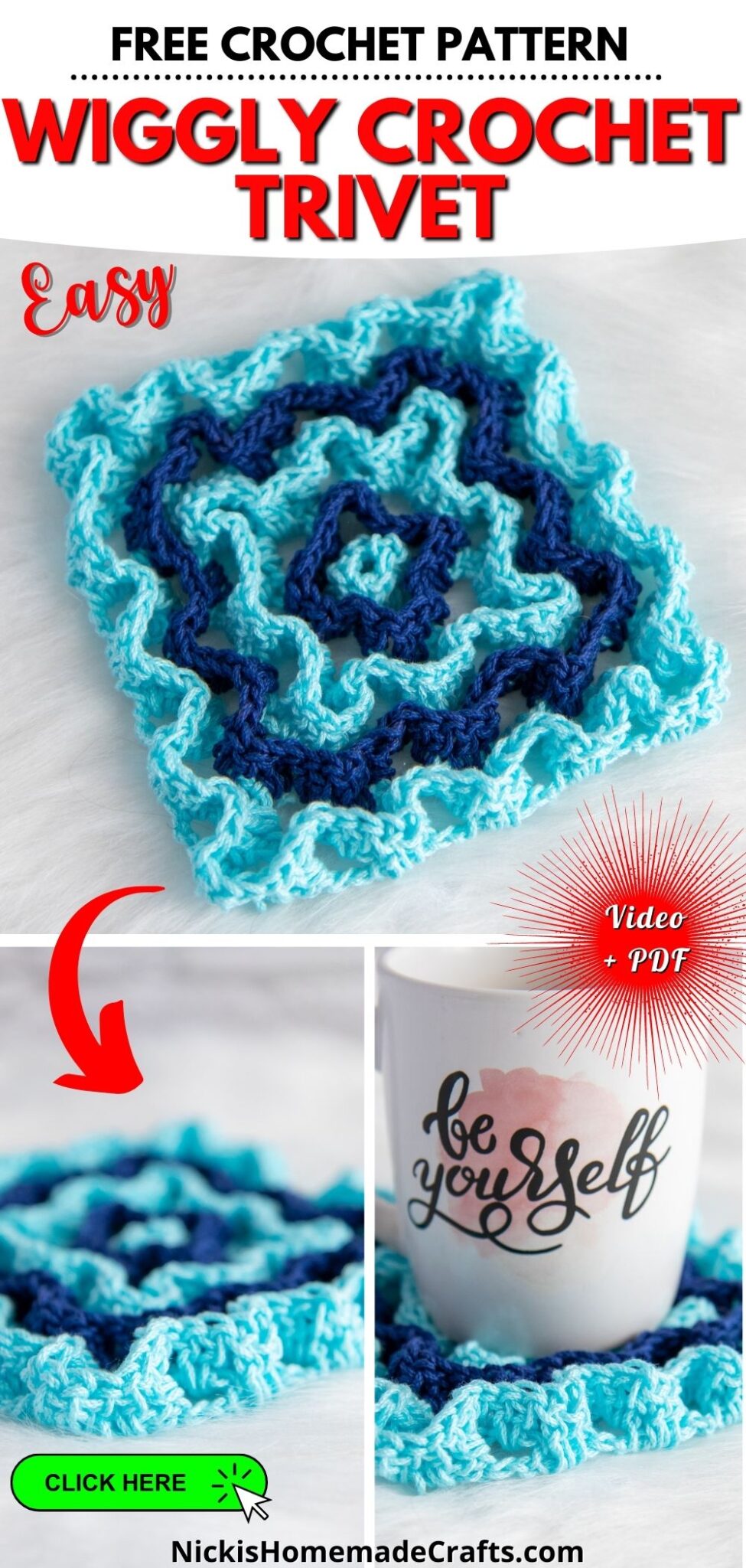 Free Square Wiggle Crochet Trivet Pattern - Nicki's Homemade Crafts