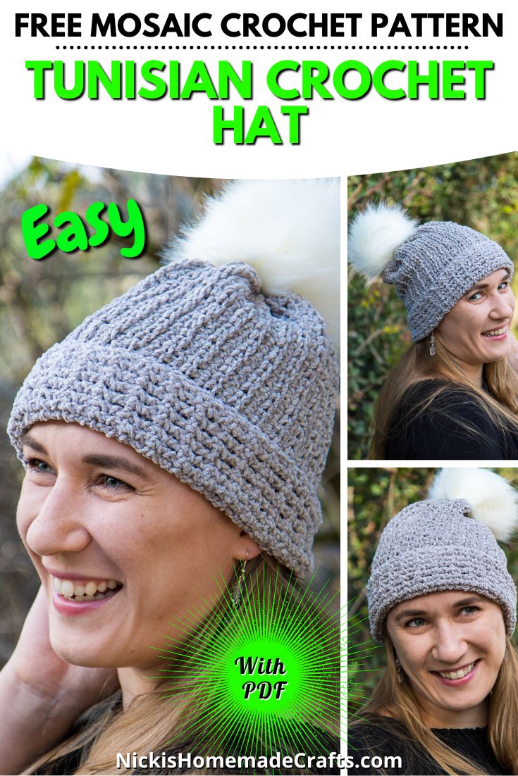 Easy Tunisian Crochet Hat - Free Crochet Pattern - Nicki's Homemade Crafts