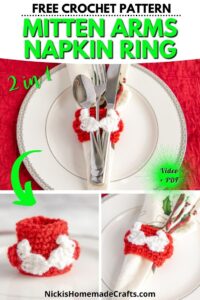 Free Crochet Napkin Ring Pattern with Mitten Arms - Nicki's Homemade Crafts