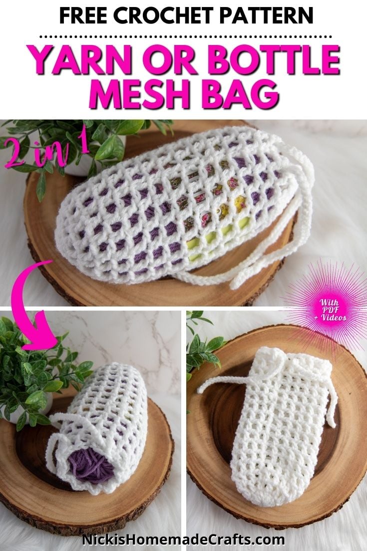 Free Bottle + Yarn Mesh Bag Filet Crochet Pattern - Nicki's Homemade Crafts