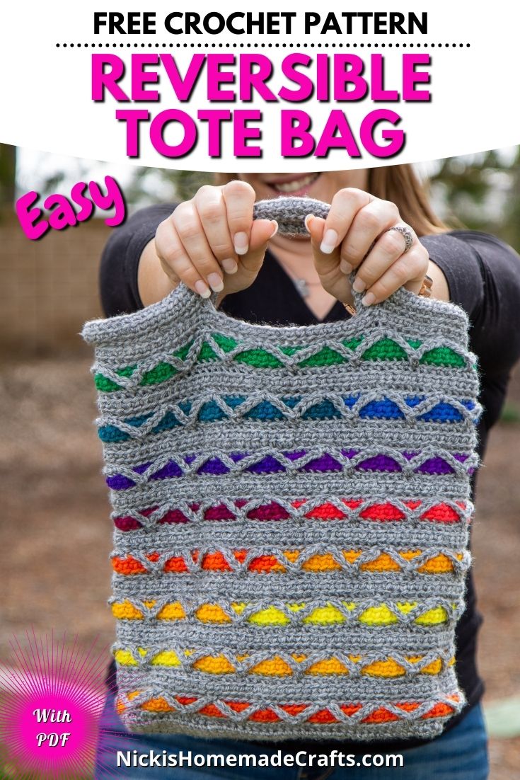 Free Rainbow Linked Crochet Reversible Tote Bag Pattern - Nicki's ...