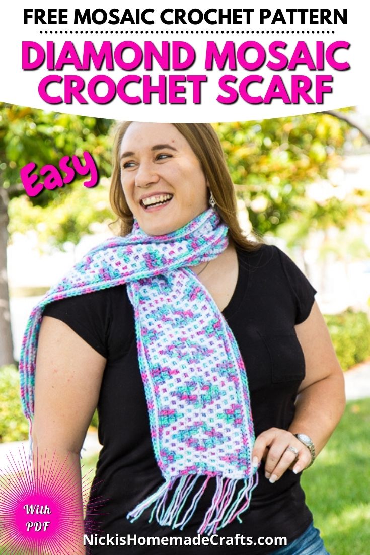 Free Diamond Mosaic Crochet Scarf with Fringe - Nicki's Homemade Crafts