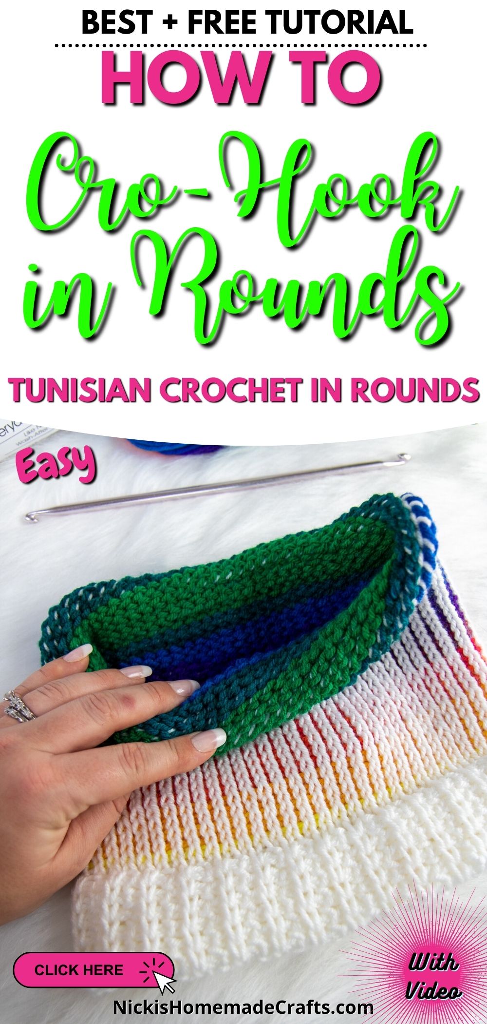 How to Cro-Hook in Rounds AKA Tunisian Crochet in Rounds - Nicki's ...