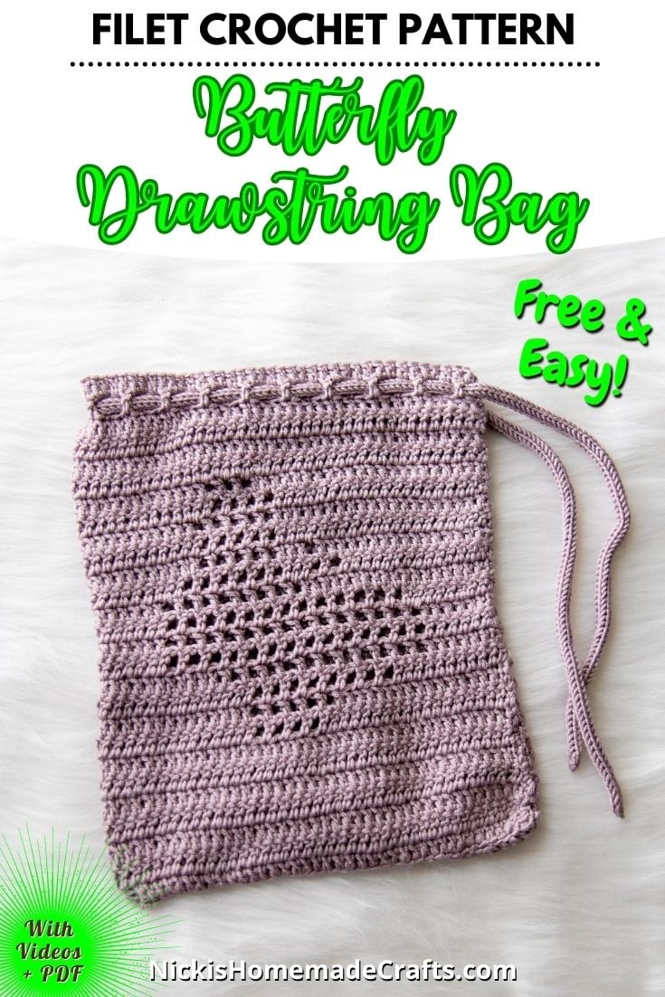 Free Butterfly Filet Crochet Drawstring Bag Pattern - Nicki's Homemade ...