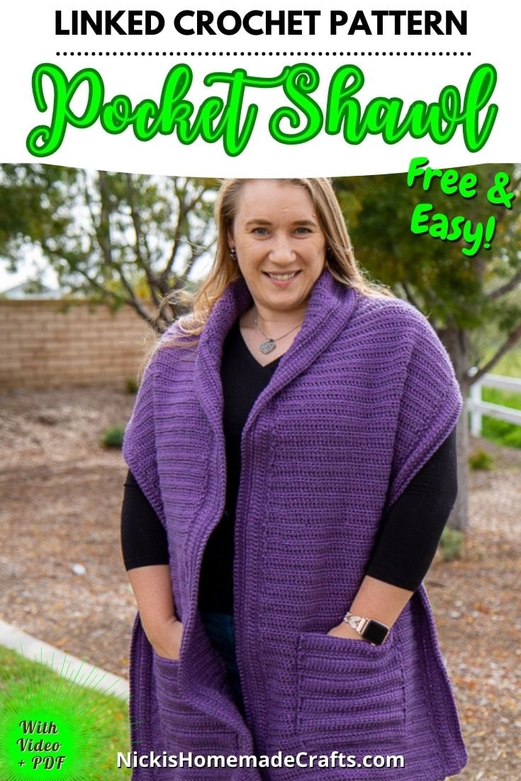 Easy FREE Linked Crochet Shawl Pattern with Pockets! - Nicki's Homemade ...