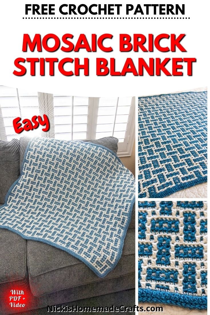 Free Brick Weave Mosaic Crochet Blanket Pattern - Nicki's Homemade Crafts
