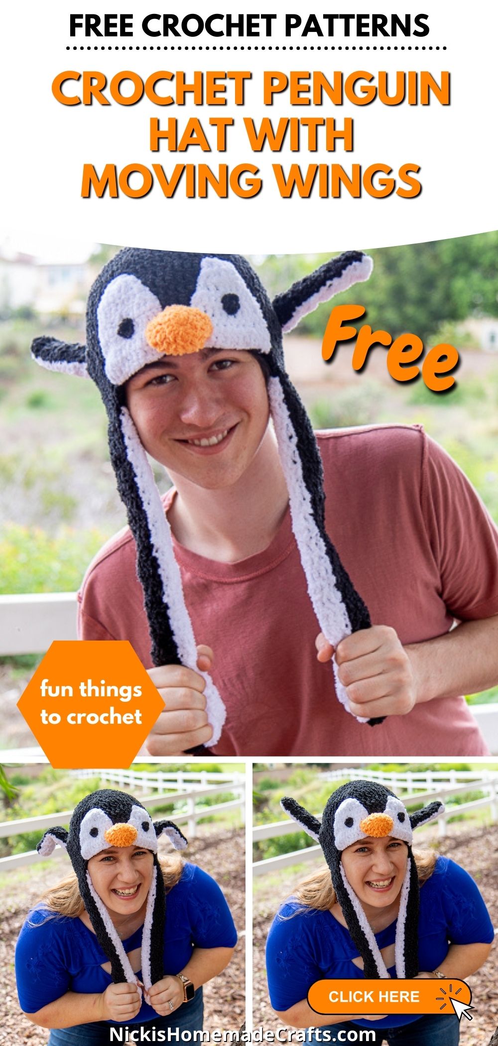 Cute Crochet Penguin Hat with Moving Ears - FREE Pattern - Nicki's ...