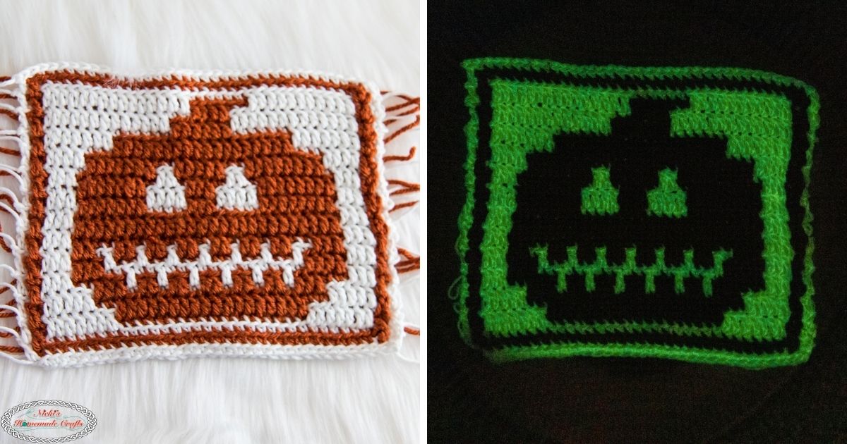 FREE Crochet Pumpkin Jack-O-Lantern Square Pattern with Glow In The ...