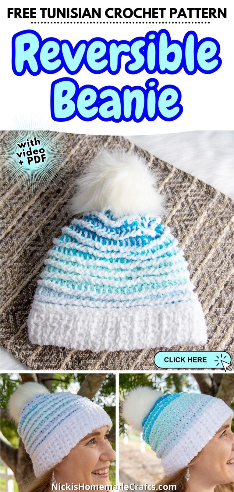Striped FREE Reversible Tunisian Crochet Hat Pattern - Nicki's Homemade ...