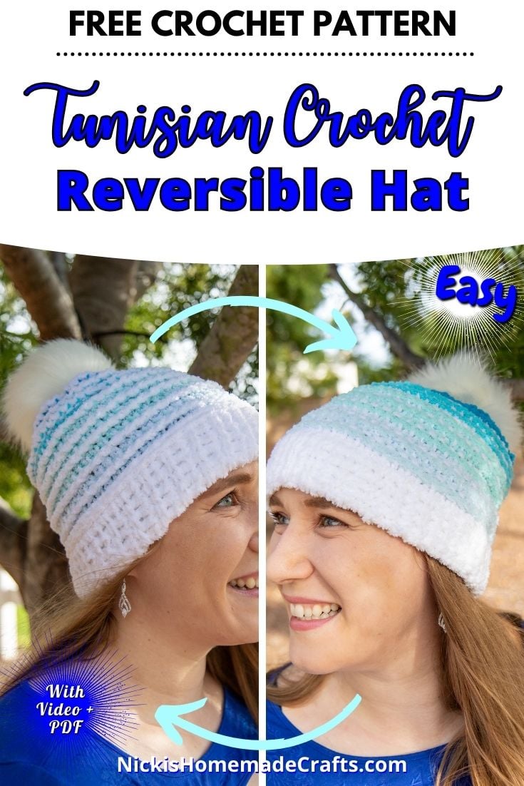 Striped FREE Reversible Tunisian Crochet Hat Pattern - Nicki's Homemade ...