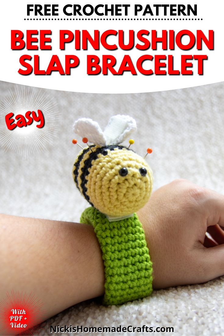 Crochet Bee Slap Bracelet and Pin Cushion - FREE Pattern! - Nicki's Homemade Crafts