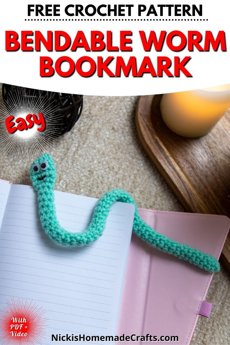 FREE Pattern for Bendable Worm Crochet Bookmark - Nicki's Homemade Crafts