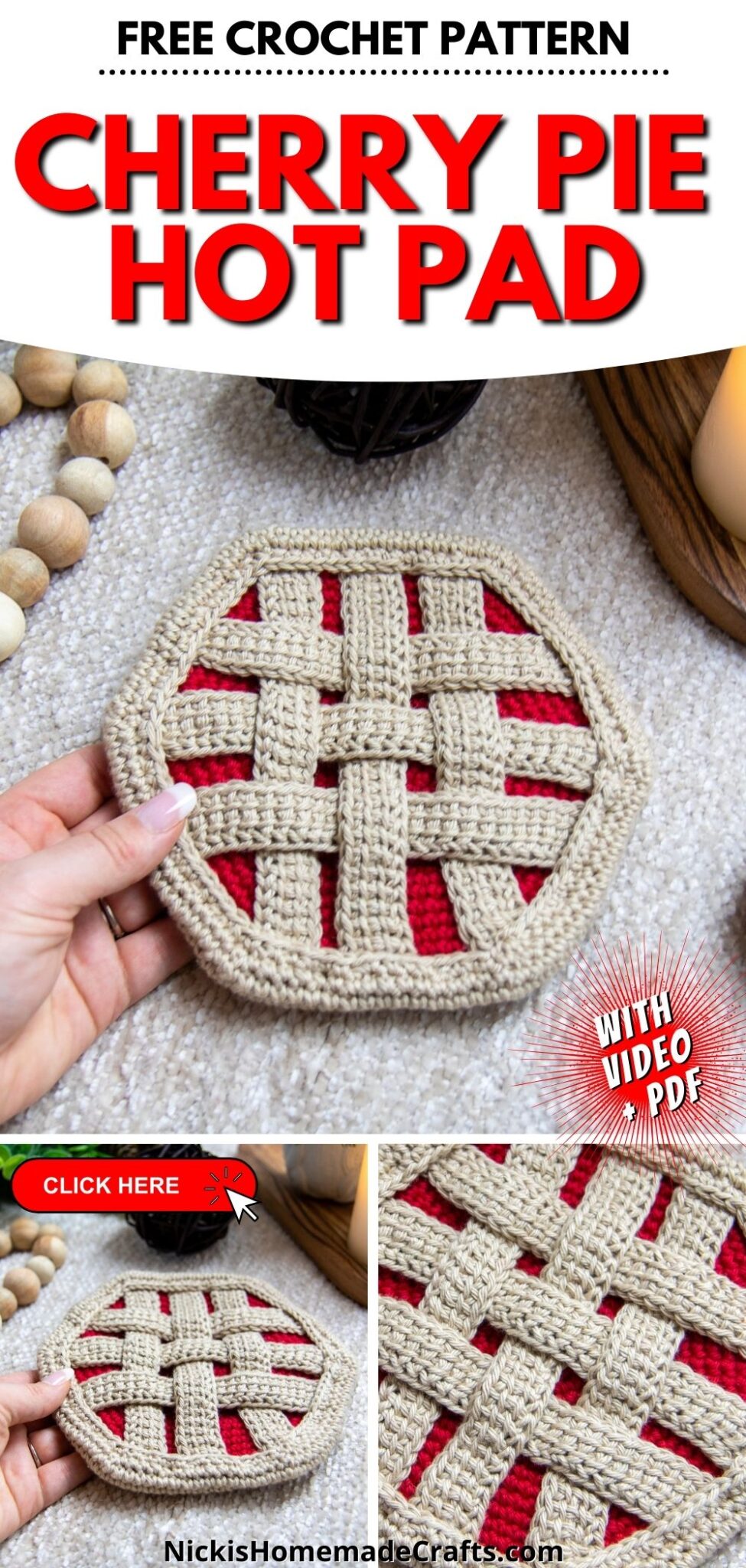 FREE Easy Lattice Pie Crochet Potholder Pattern - Nicki's Homemade Crafts