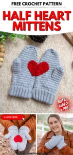 FREE Crochet Half Heart Mittens Pattern for Kids and Adults - Nicki's ...