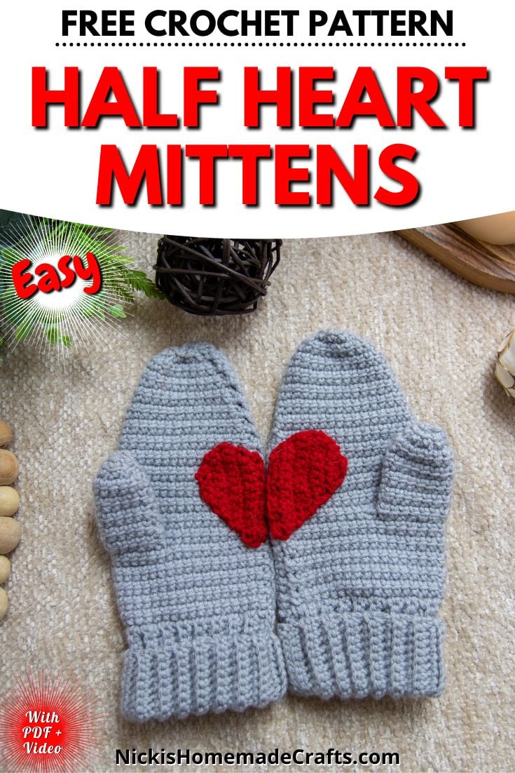 FREE Crochet Half Heart Mittens Pattern for Kids and Adults - Nicki's ...