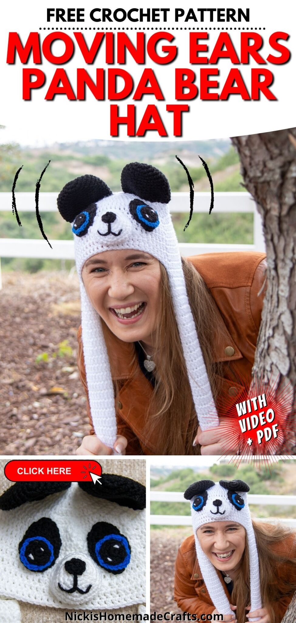 FREE Crochet Panda Hat with Moving Ears Pattern - Nicki's Homemade Crafts