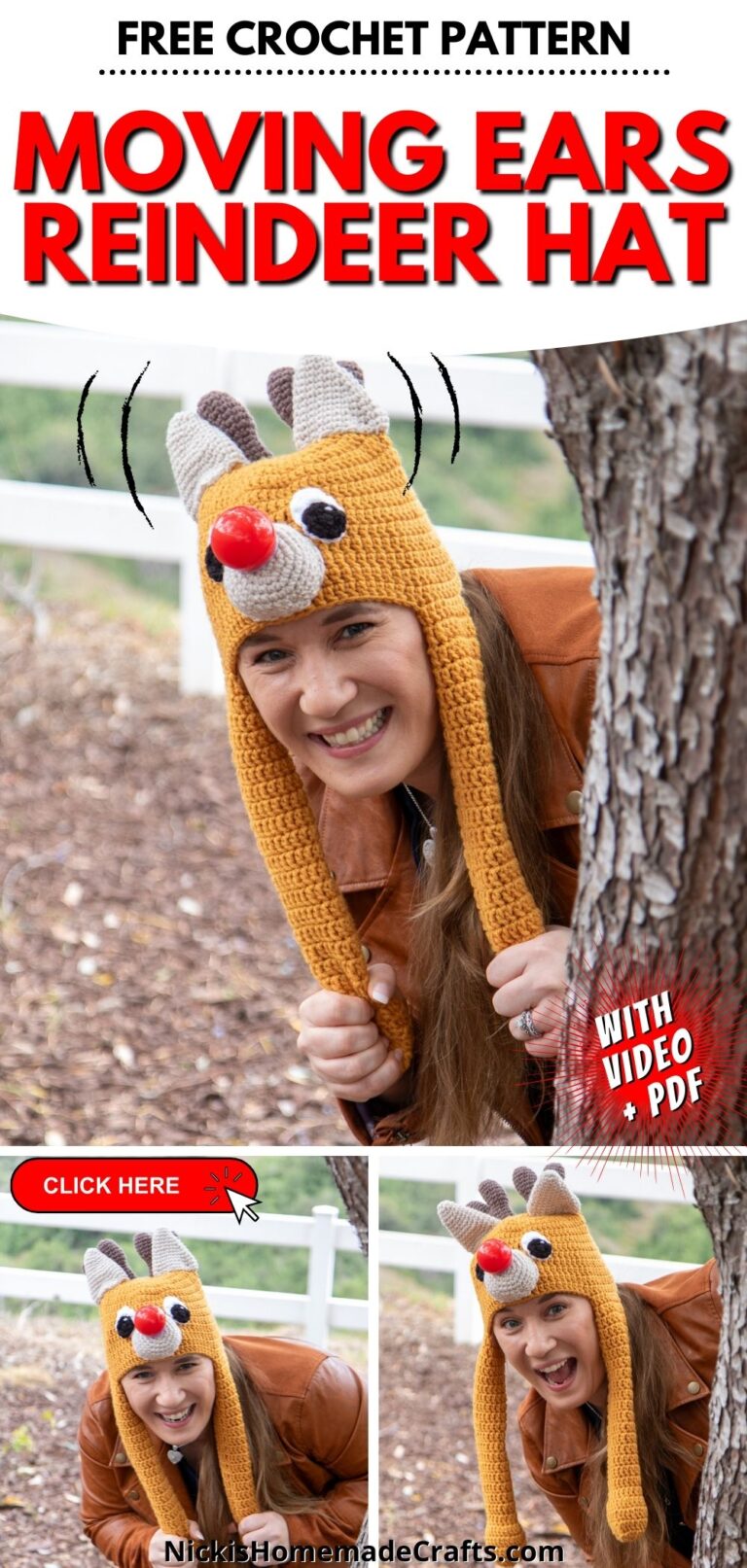 Crochet Reindeer Hat with Moving Ears - FREE Pattern - Nicki's Homemade ...