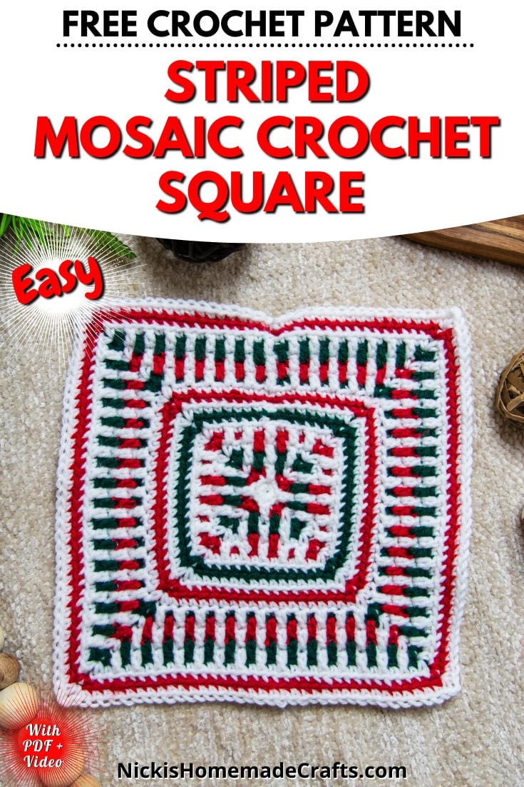 Free Striped Mosaic Crochet Square Pattern - MooglyCAL Afghan Block 24 - Nicki's Homemade Crafts