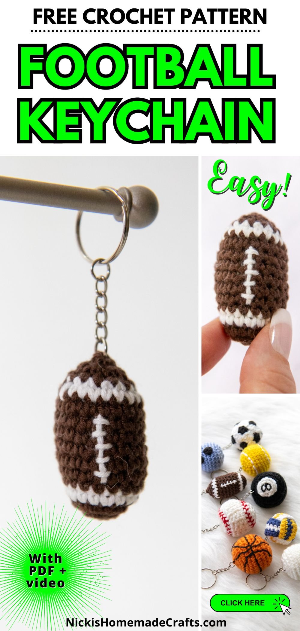 Mini Crochet Football Keychain - FREE Easy Pattern - Nicki's Homemade ...