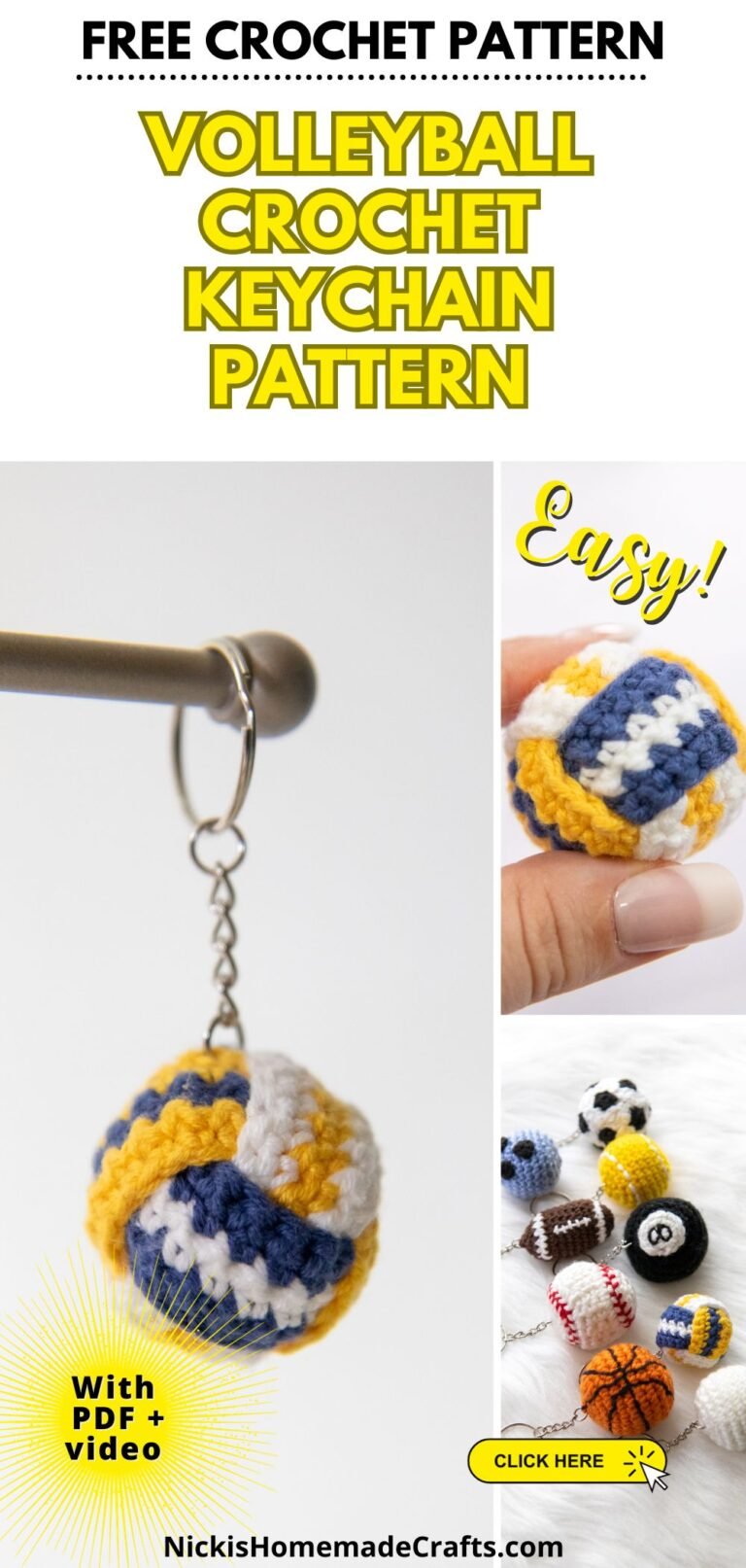 FREE Cute Volleyball Crochet Keychain Pattern - Nicki's Homemade Crafts