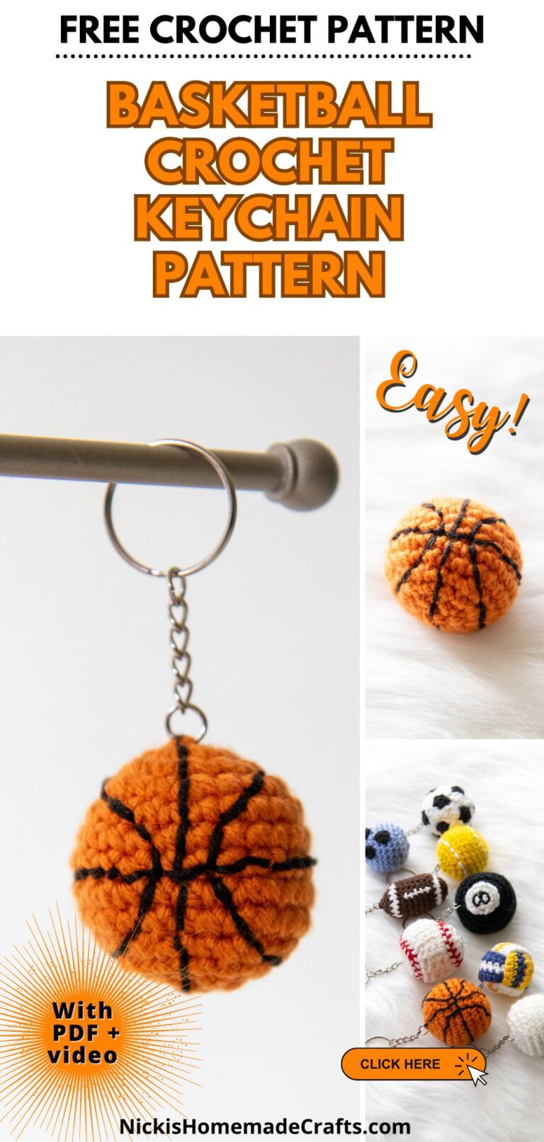 FREE Cute Crochet Basketball Keychain Pattern - Nicki's Homemade Crafts
