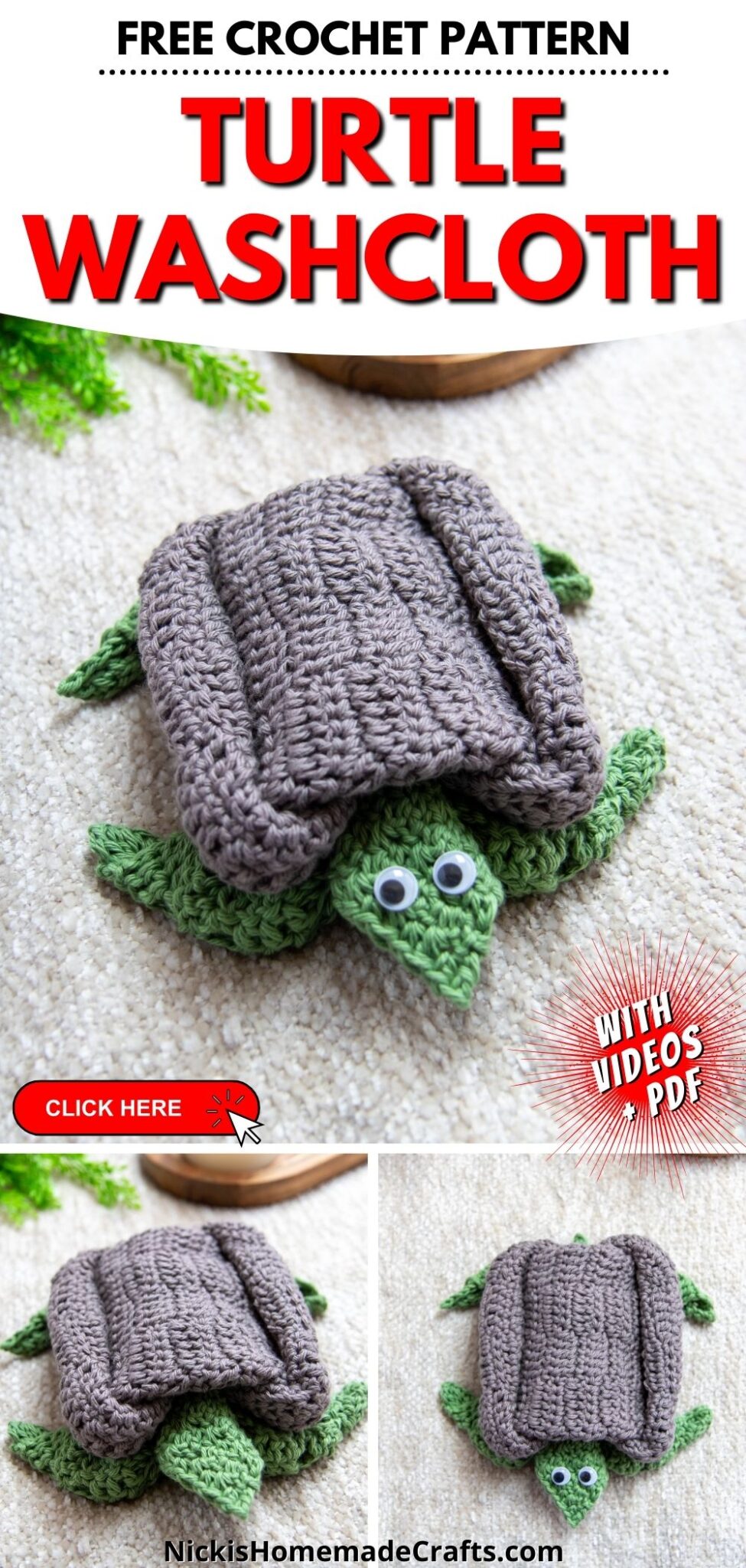 Free Crochet Turtle Washcloth Pattern Made with EASY Squares - Nicki's ...