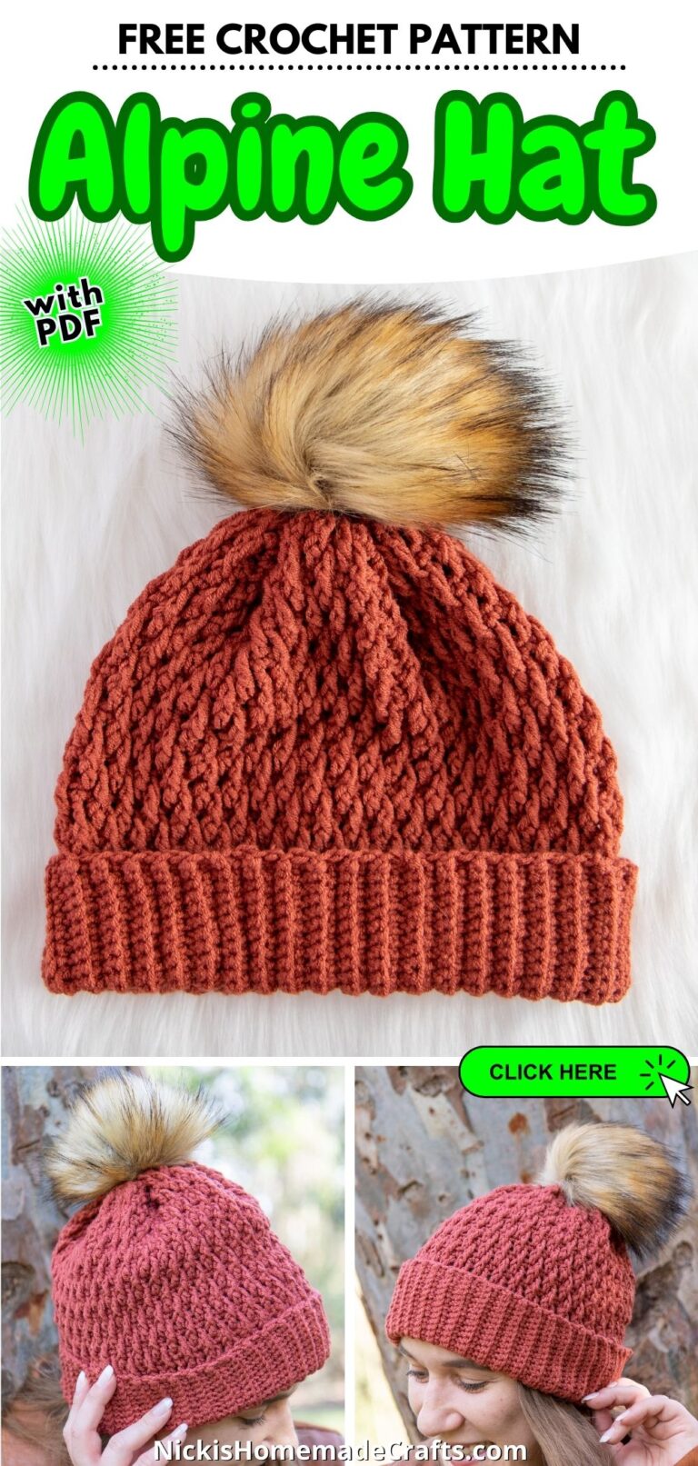Raised Ripple Alpine Stitch Crochet Hat - FREE Pattern - Nicki's ...
