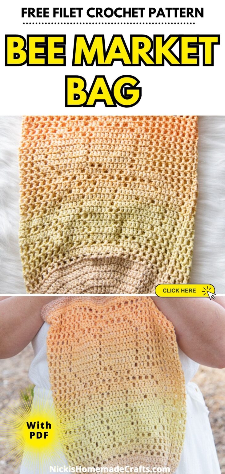 FREE Bee Filet Crochet Market Bag Pattern - Nicki's Homemade Crafts