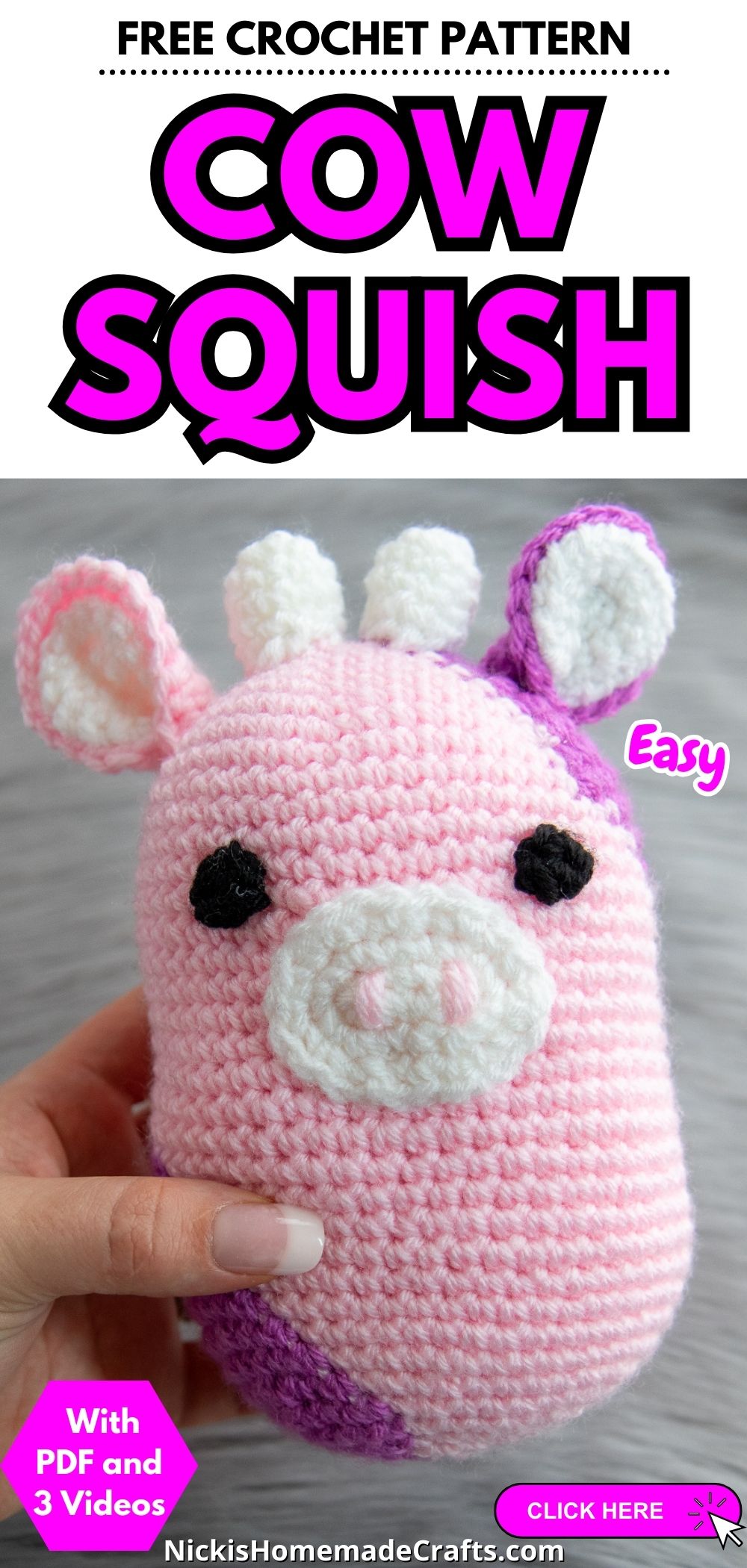 Free Crochet Cow Squish Pattern - Nicki's Homemade Crafts