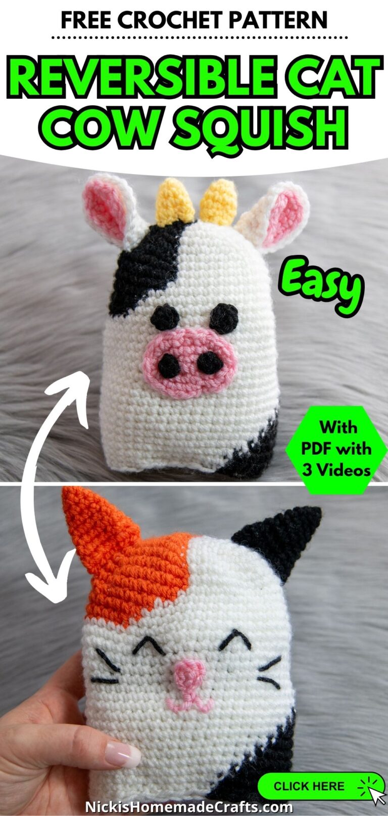 FREE Crochet Reversible Cat Cow Squish Pattern - Nicki's Homemade Crafts
