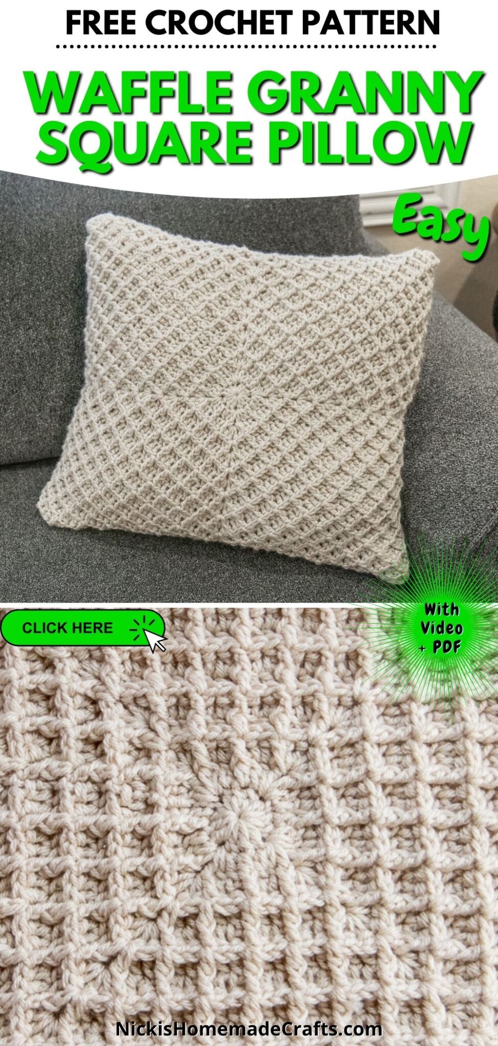 Free Waffle Pillow Crochet Pattern Using 1 Granny Square - Nicki's ...