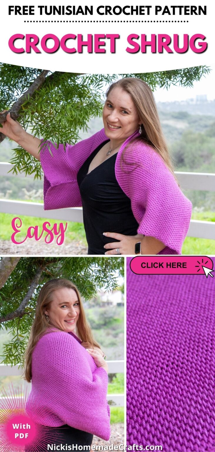Free Simple Tunisian Crochet Shrug Pattern - Nicki's Homemade Crafts