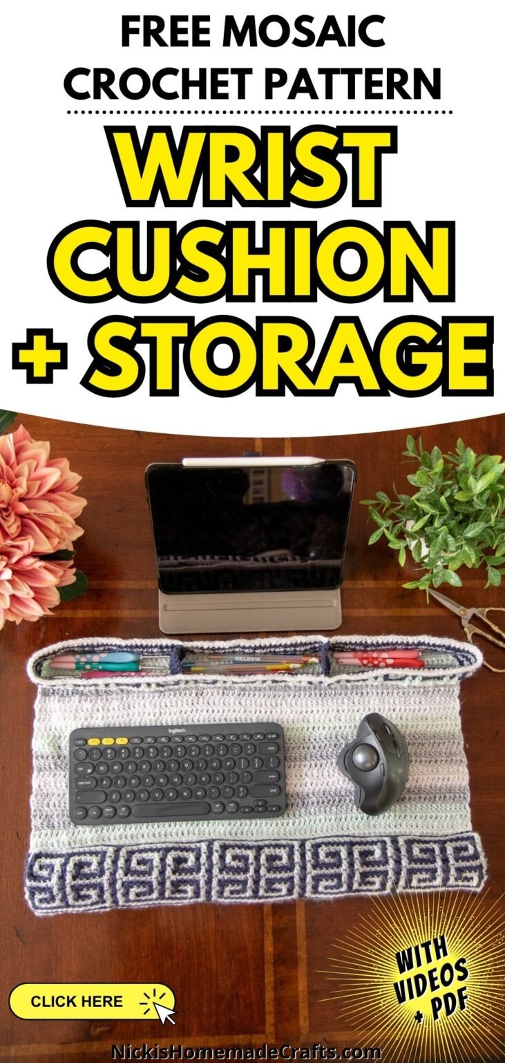 FREE Mosaic Crochet Keyboard Wrist Cushion with Storage Pattern - Nicki ...
