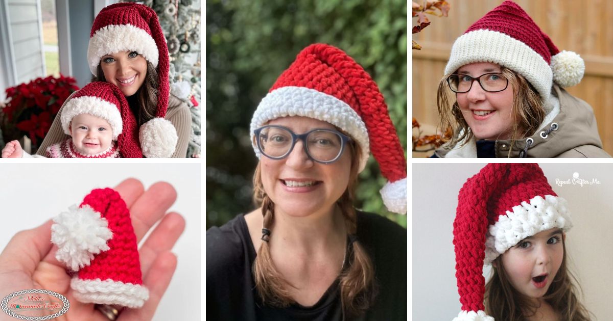 20 Easy Free Crochet Santa Hat Patterns for Christmas - Nicki's ...
