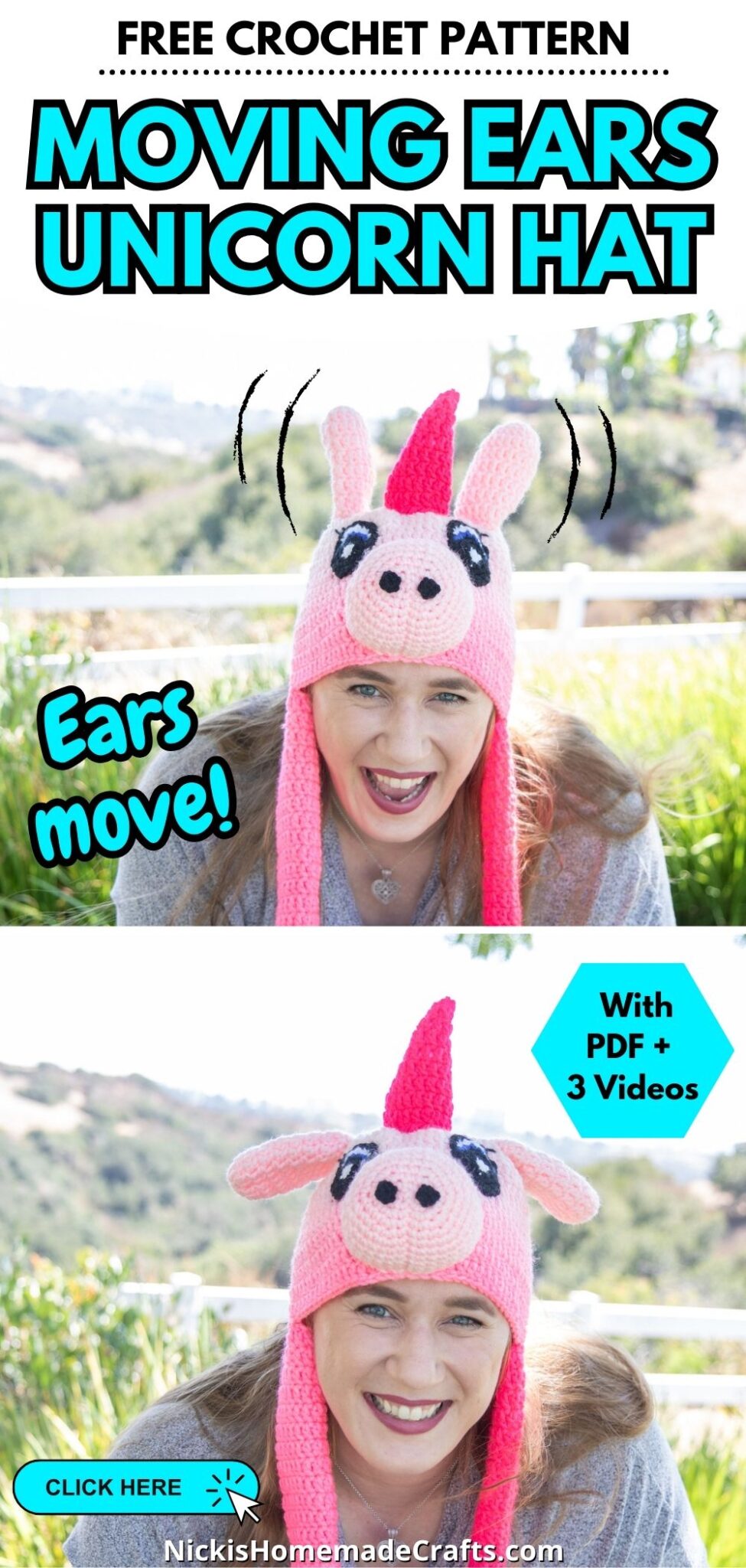 Free Crochet Unicorn Hat with Moving Ears Pattern - Nicki's Homemade Crafts