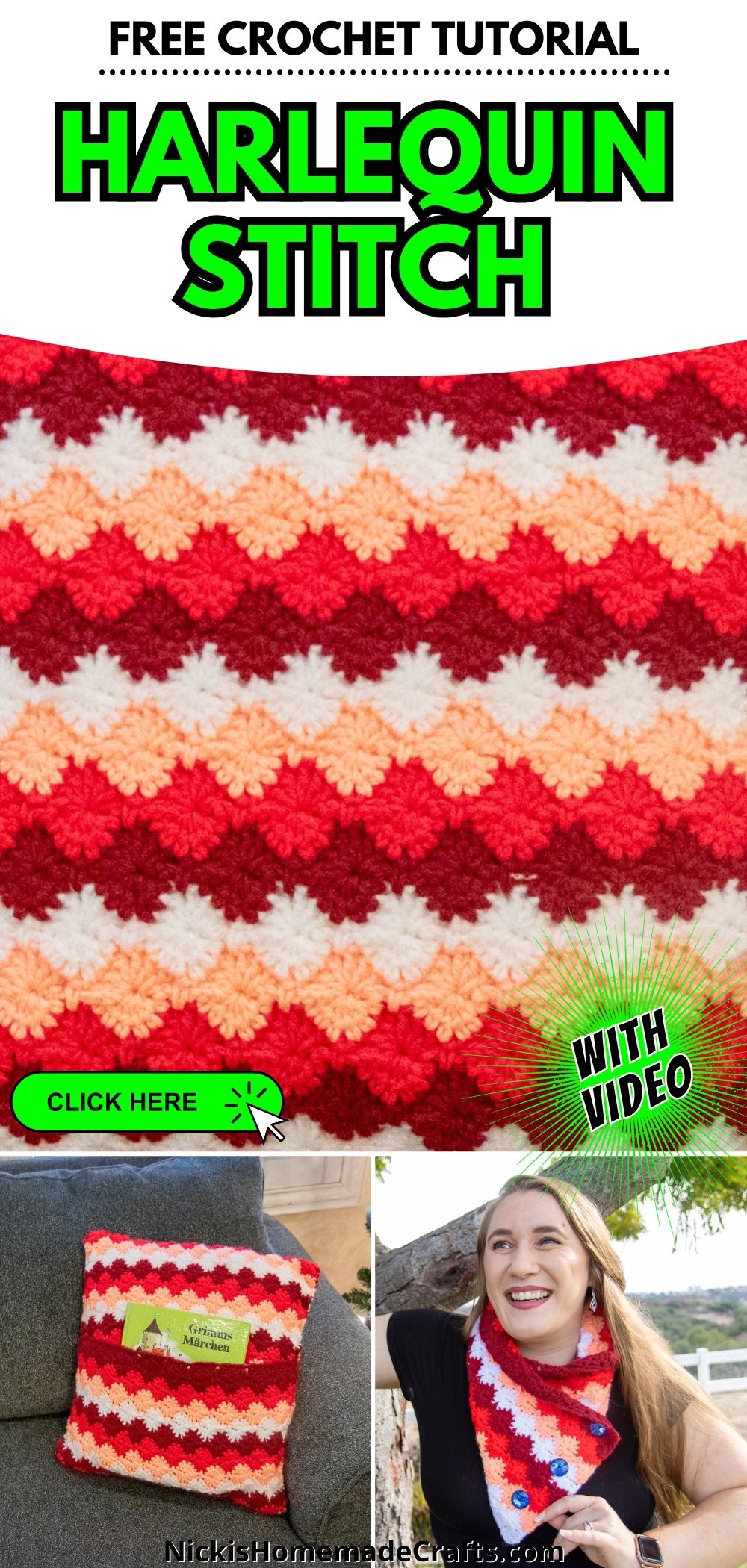 Crochet Harlequin Stitch Tutorial with Video - Day 5 of Advent Calendar MCAL 2024 - Nicki's ...